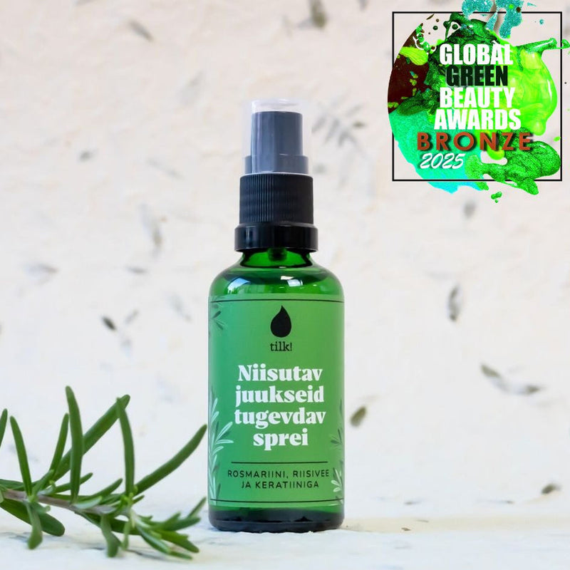 Niisutav ja juukseid tugevdav rosmariinivesi riisivee ja keratiiniga ...